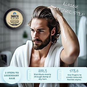 Smooth Viking Hydrating Fiber Cream for Men - Hair Cream for Men, Hair Gel for Men, Mens Hair Products, Mens Hair Paste, Styling Cream Men, Natural Hair Gel for Men - Made in USA, 2oz