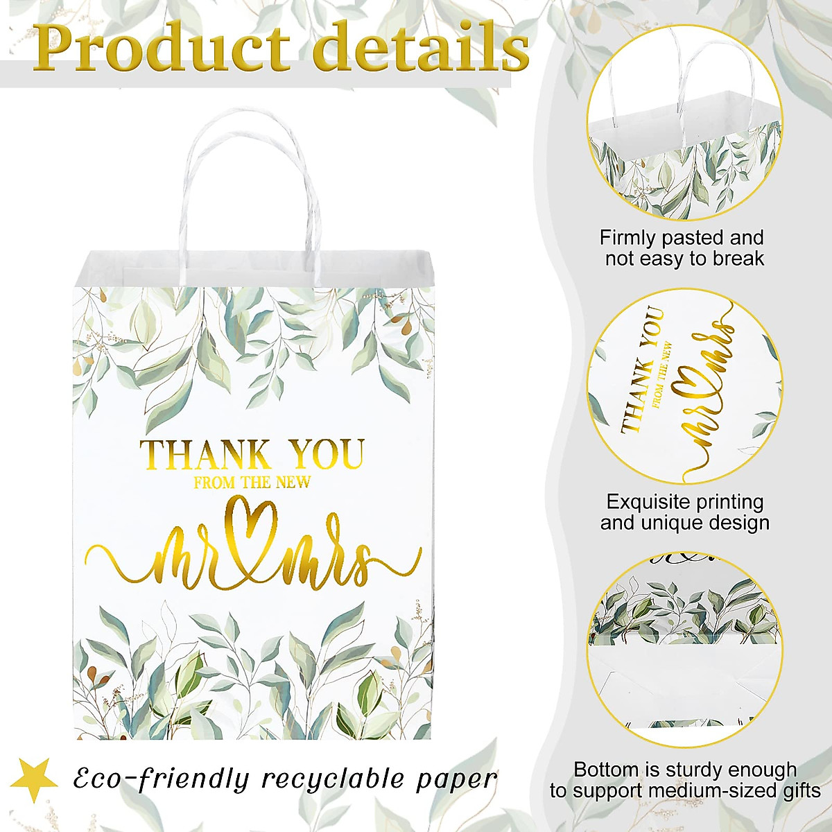 24 Pcs Thank You Wedding Gift Bags Bulk Wedding Paper Gift Bag with Handles Thank You Paper Bags Wedding Welcome Bags Wedding Favor Bags for Guests Bridal Shower Gifts Wedding Favors, 8 x 4 x 10 Inch