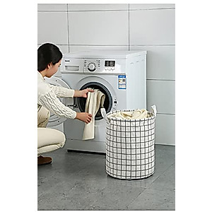 COTTNY Laundry Basket Cotton Collapsible Organizer Basket, 3pcs Waterproof Round Storage Bin with Handles, 12.9"x12.9"x16.9" Storage Baskets for Home, Office, Toy Household Organizer, Grey+White+Pink