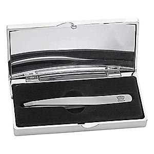 Regine Switzerland Slant Tweezers & Compact Case with 10X Magnifying Mirror Set - Precision Stainless Steel Tweezers for Ingrown Hair, Facial & Grooming - Travel Set with Hard Case for Men Women - 2Pc