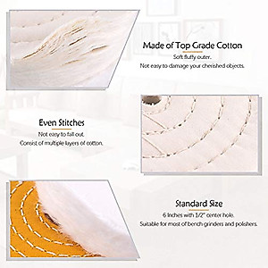 Rustark 6 Piece Buffing and Polishing Kit Includes Assorted 6 Inch with 1/2" Arbor Hole Buffing Wheels, Black Emery, Brown Tripoli, White Diamond for Bench Grinder