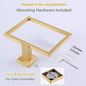 Hand Towel Holder Brushed Gold, Angle Simple SUS304 Stainless Steel Square Towel Ring, Bathroom Towel Hanger for Wall, 7.09-Inch