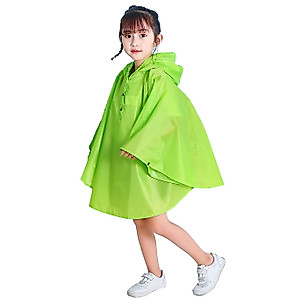 Spmor Kids Rain Poncho Hooded Jacket Rain Coat Grass green S