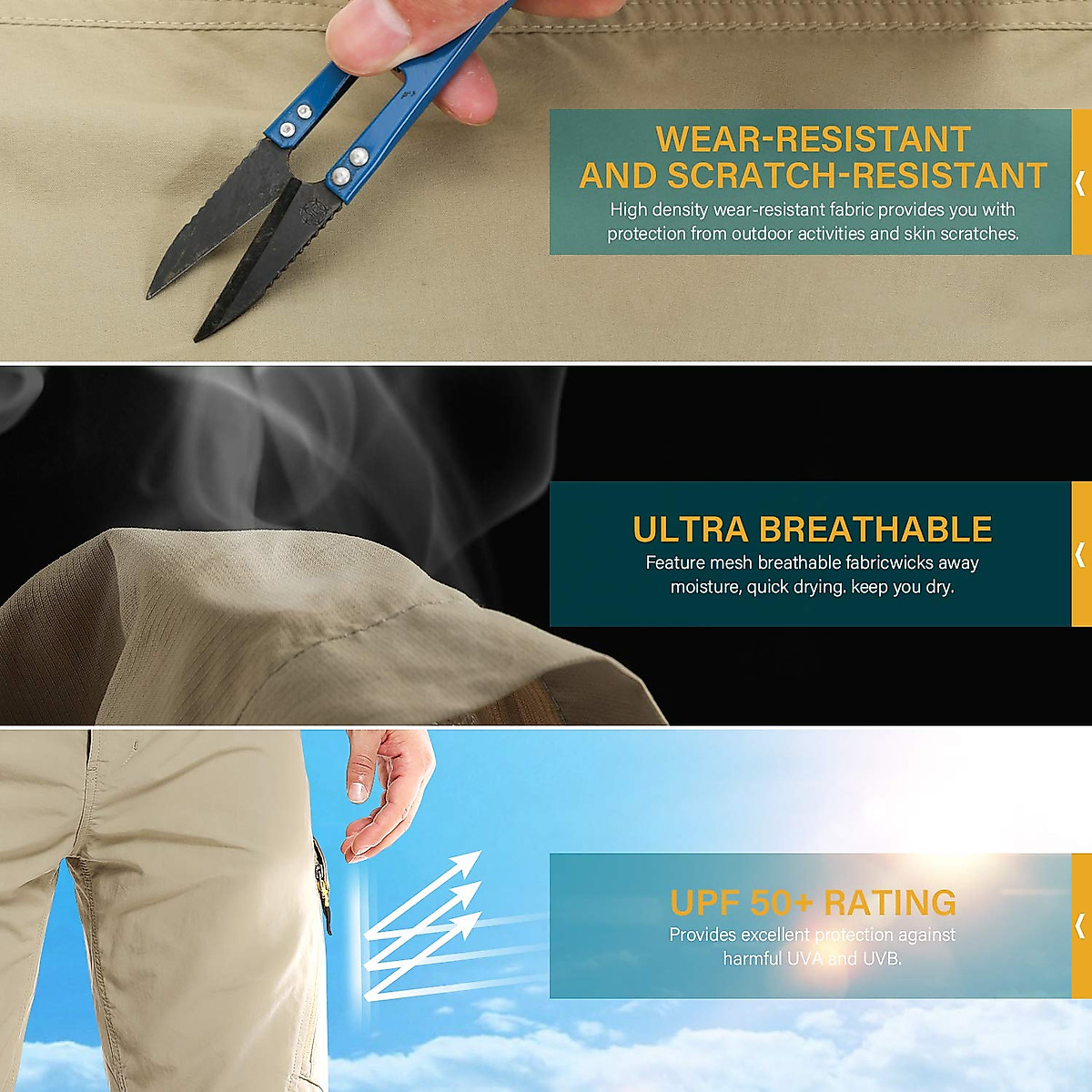 Hiking Pants for Men Convertible Zip Off Boy Scout Quick Dry Lightweight Cargo Travel Safari Pants (6088 Khaki 38)