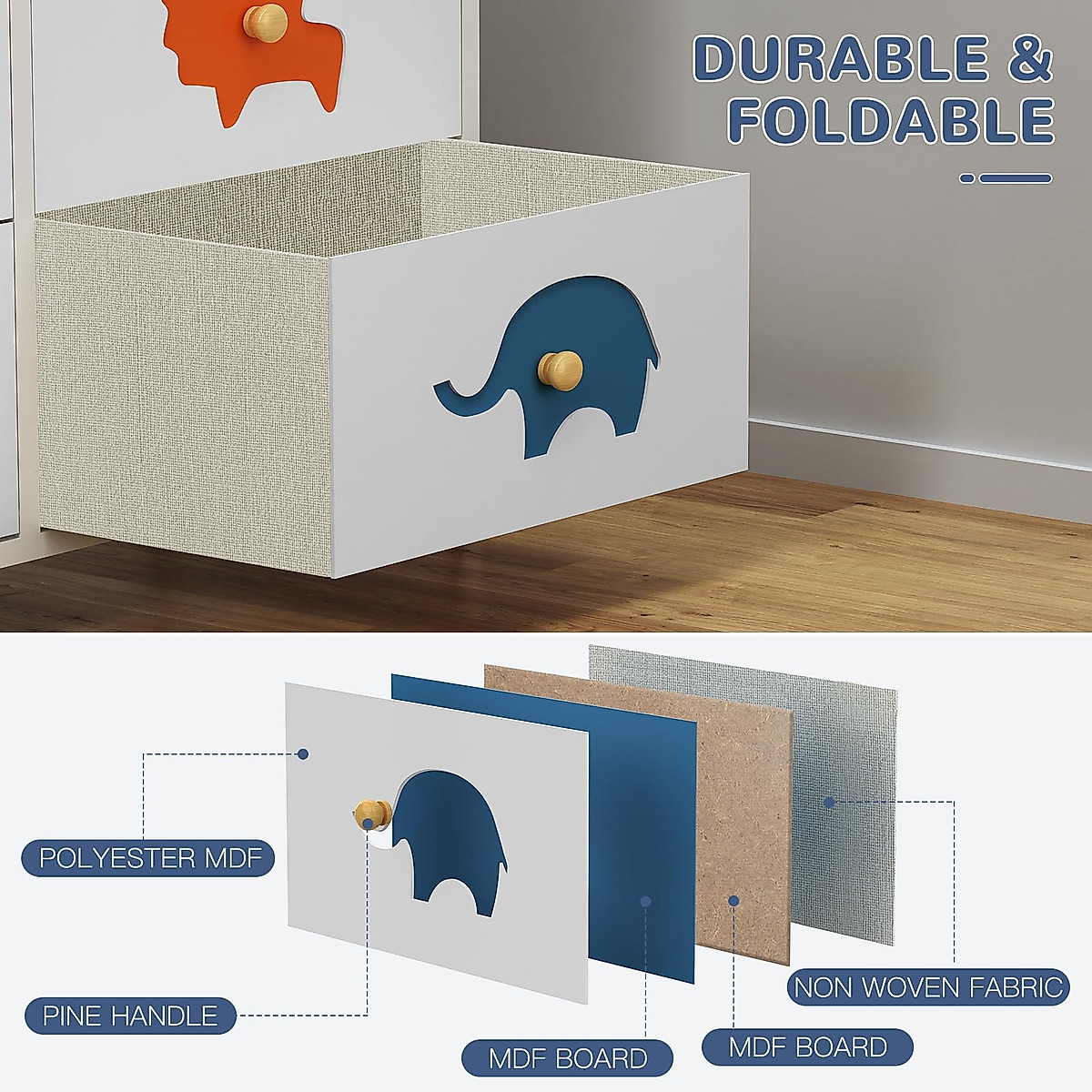 FRAPOW Kids Dresser for Bedroom, Baby Dresser with 6 Fabric Drawers Tall Storage Organizer for Toddler Child with Wood Top Metal Frame for Living Room, Nursery, Closet, Apartment