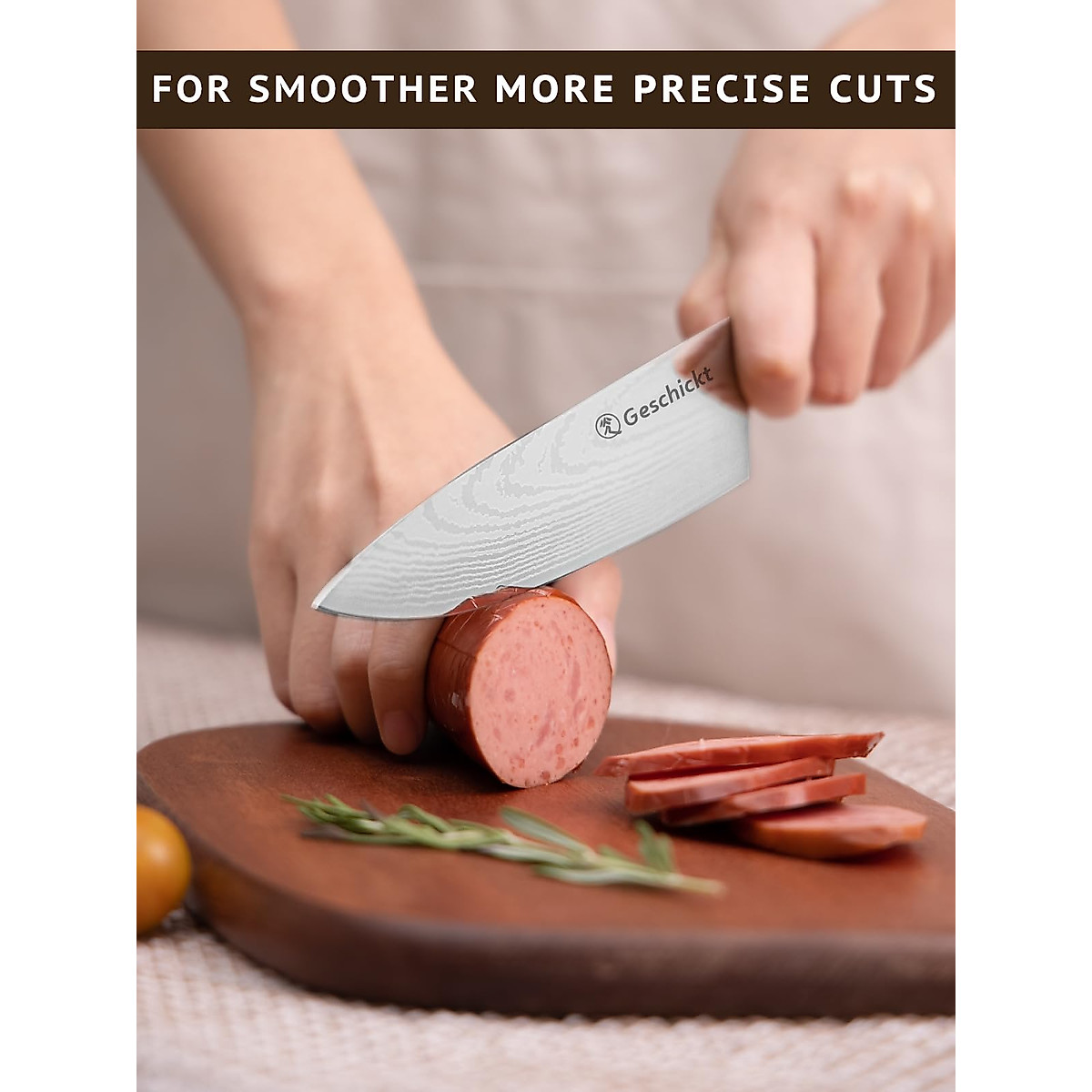 Geschickt Chef Knife, 8 inch Thin & Light Kitchen Knife, High Carbon Stainless Steel Blade, Pakkawood Handle, Full Tang Sharp Knife for All-Around Food Prep