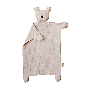 Marlowe & Co Organic Cotton Muslin Bear Lovey Blanket, Organic Cotton Muslin Bear Security Blanket (Natural Sand)