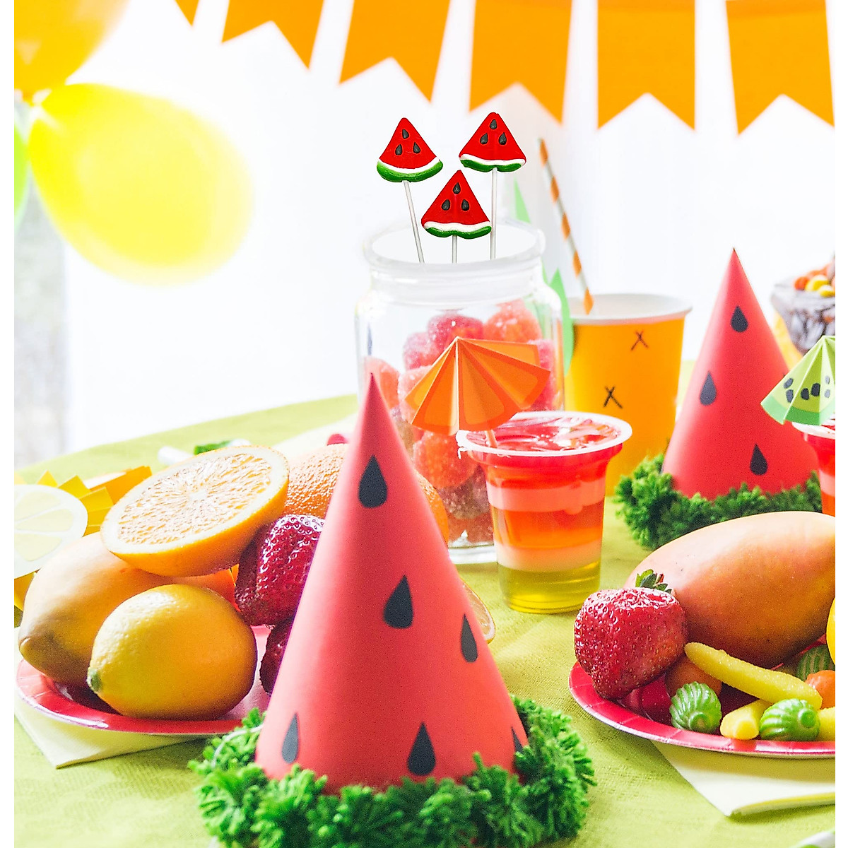 Watermelon Candy Lollipops - 12 Suckers Individually Wrapped - Summer Party Favors - Pool Party Treats - BBQ - Goodie Bags for Kids Birthday Party - Wedding Party Candy Buffet - Hand Decorated Pops