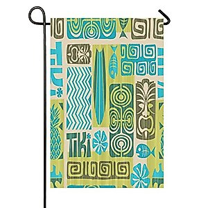 AnleyGardeflagsU Hawaiian Tiki Tribal Mask Seamless Retro Tiki Pattern Garden Flag for Garden Decorations Party Supplies