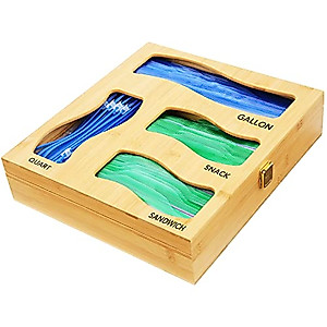 Kitchen Drawer Organizer for Ziplock Bags - Baggie Holder for Snacks & Sandwiches - Fits Gallon, Quart & Slider Bags - 4 Slots for Easy Storage & Organization