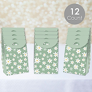 Big Dot of Happiness Sage Green Daisy Flowers - Floral Gift Favor Bags - Party Goodie Boxes - Set of 12
