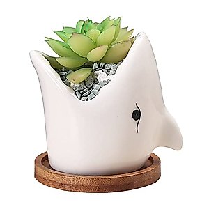 YONGYAN Cute Shark Flower Pot Statue Decoration Ceramics Garden Planters Containers Pot Bookshelf Office Desktop Decor