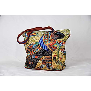 Cat-On-The-Bag Sahara Sands Egyptian Cat Themed Over The Shoulder Sturdy Canvas Purse for Women 1 Main Pocket and 1 Zippered Inside Pocket for Everyday Use