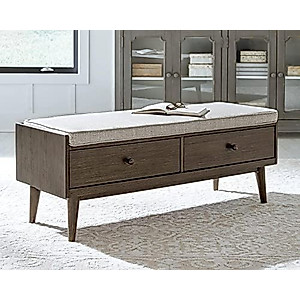 Signature Design by Ashley Chetfield Upholstered Mid-Century Modern Storage Bench, Brown