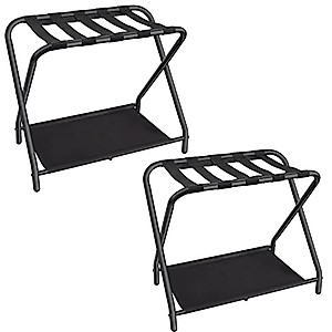 Dunatou Luggage Racks, Set of 2, Suitcase Stand with Fabric Storage Shelf, for Guest Room, Bedroom, Hotel, Foldable Steel Frame Holds up to 200 lb ,15 x 26.7 x 23.2 Inches