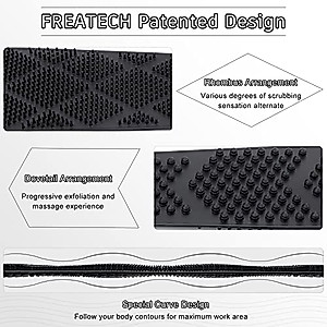 FREATECH Exfoliating Silicone Back Scrubber - 38" Dual-sided Shower Back Washer for Deep Cleansing and Massage, Cover the Entire Back, Smooth & Rejuvenate Skin, Easy to Clean and Long-lasting, Black