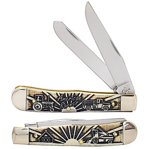 Case WR XX Pocket Knife Natural Sculpted Bone Trapper American Farmer Item #1067603 - (6254 SS) - Length Closed: 4 1/8 Inches