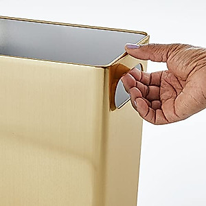 mDesign Stainless Steel Metal Rectangle Trash Can with Handles, 2.1 Gallon Wastebasket, Garbage Bin for Bathroom, Bedroom, Kitchen, or Home Office, Holds Waste/Recycles, Mirri Collection, Soft Brass