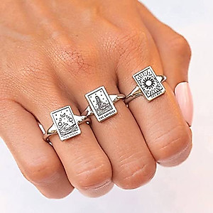COLORFUL BLING Tarots Cards Rings Adjustable Stackable Rings Good Luck Sun Moon Zodiac Ring Astrology Divination Magic Amulet Ring-Set