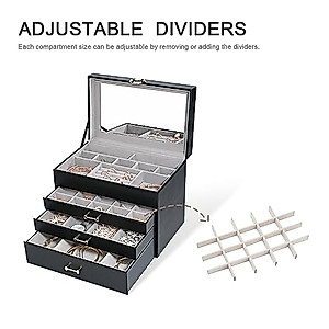 V-LAFUY Jewelry Organizer Box with Mirror, Large Jewelry Organizers and Storage, Jewelry Organizer for Rings Earrings Necklaces Glasses Bracelets Watches, Black Mirror