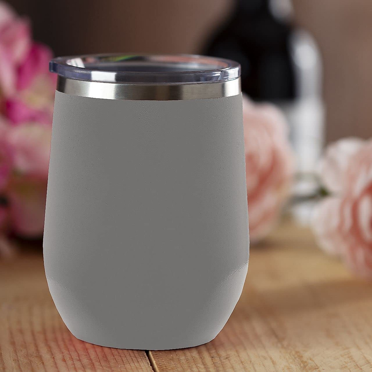 LaserGram Double Wall Stainless Steel Wine Glass Tumbler, Queen Crown, Personalized Engraving Included (Gray)