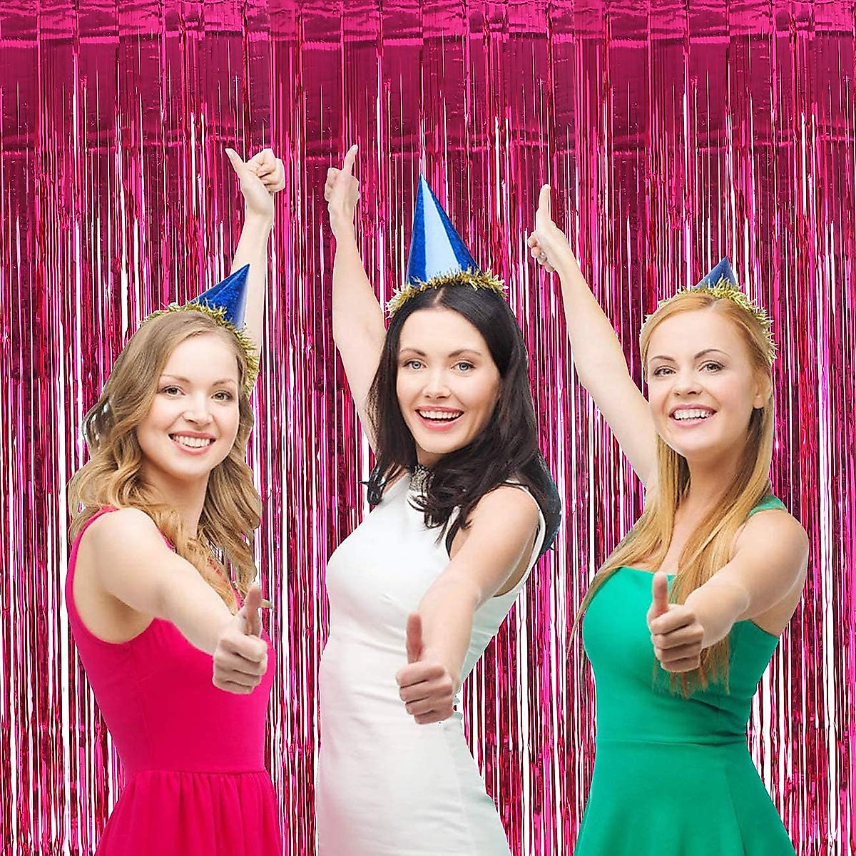 2 Pack 3ft X 9.8ft Pink Fringe Tinsel Backdrop for Birthday Party Foil Fringe Curtain Party Streamers for Party Decorations