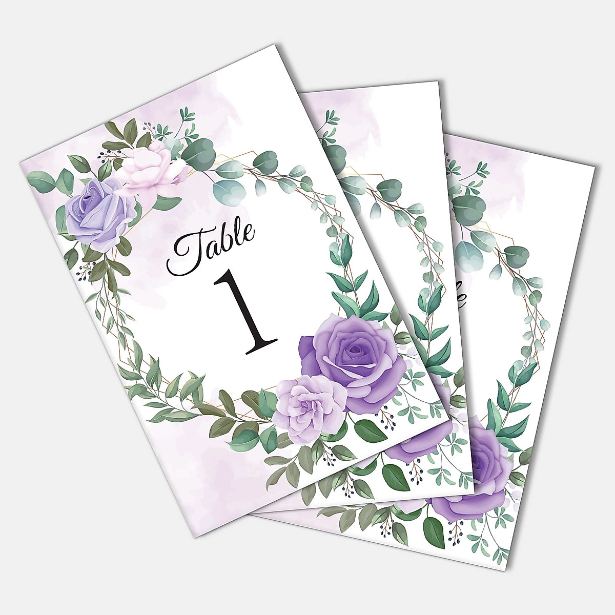 26 Pieces Wedding Table Numbers Cards 1-25 with Head Table Numbers - Purple Roses Double Sided 4x6in - Table Numbers for Wedding Reception/Party/Event