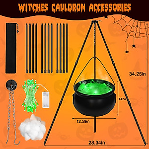 Halloween Decorations Outdoor Large Witch Cauldron, Black Plastic Bowl Decor on Tripod with Lights Halloween Cauldron Pot, Witches Cauldron Hocus Pocus Candy Bucket Decoration for Porch Home Party