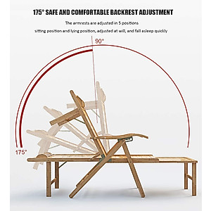 CHLDDHC 5-Gear Adjustable Recliner Chair, Folding Natural Durable Bamboo Lounge Seating for Outdoor Garden Patio Living Room Porch, Portable Deck Recliner
