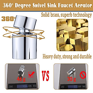 SNUTUYA Swivel faucet aerator（Heavy ）, Dual-function 2-Flow Sprayer Faucet Head, 360° large Angle Swivel kitchen sink aerator,kitchen 55/64 inch female thread faucet extender, Sink Aerator Chrome
