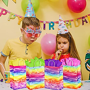 32 Pieces Tie Dye Gift Bags - 8.7'' Rainbow Gift Bags with Tissues Paper for Party Favor Bags, Tie Dye Gift Bags with Handle for Tie Dye Party Supplies, Tie Dye Birthday Party Decorations（2 Styles）