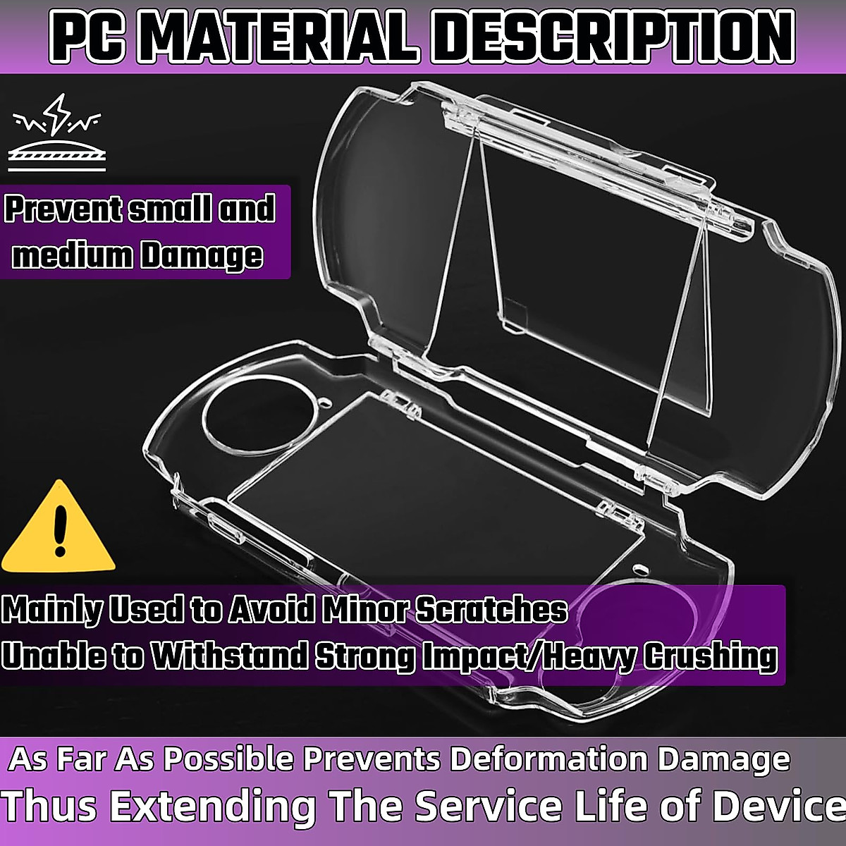 Clear Hard Case for PSP - Full Cover Protector with Clear Display Movie Bracket, Shock/Scratch Resistant (for PSP 2000/3000 Series)