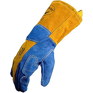 Caiman Premium Split Cowhide MIG/Stick Welding Gloves, Wool Lining, Kontour, Kevlar, Blue/Gold, Large (1512)