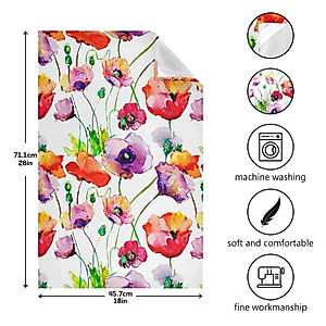 ALAZA Red Corn Poppy Purple Flower Kitchen Towels 6 Set Dish Cloths Dishcloths 18 X 28 Inches Dish Towel Tea Towels with Hanging Loop Decorative Waffle Towels