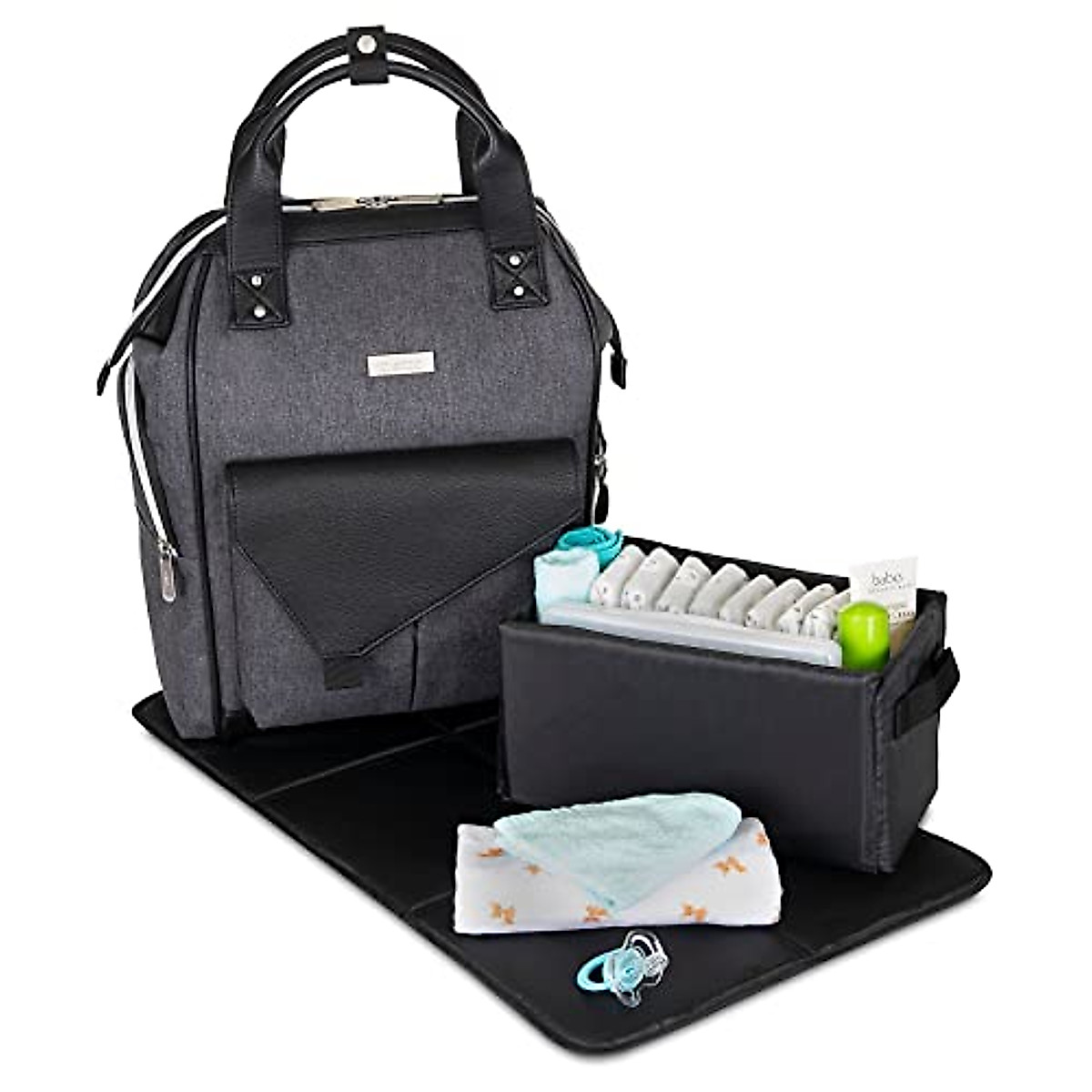 Baby Brezza Lucia Baby Diaper Bag Backpack and Tote – Carry How You Choose – Spacious but Compact Design with 12 Pockets and Slide Out Diaper Caddy, Graphite