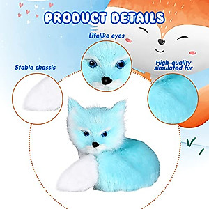 2-Piece Blue Mini Fox Simulation Toy Figures - Fur-Stuffed, Standing & Sitting Plush Action - for Home, Office & Bag Decoration (3.94x3.54 in, 3.15x2.75 in)