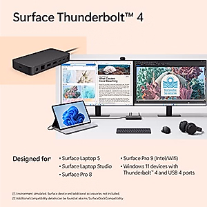Microsoft Surface Thunderbolt Dock - High-Speed Docking Station with Thunderbolt™4 Ports, 2.5 Hour Laptop Charging, Dual 4K Monitor Support, 3 USB-C and 3 USB-A Ports, 2.5G Ethernet, 3.5mm Audio Jack