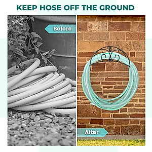 Water Hose Holder Wall Mount, Outdoor Hose Hook, Garden Hose Hanger for Outside, Heavy Duty Metal Hose Organizer Rack, Black