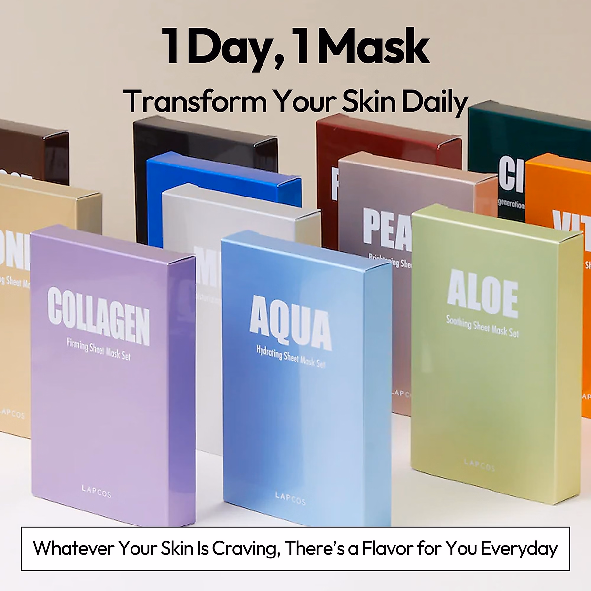 LAPCOS Collagen Sheet Mask, Firming Daily Face Mask with Collagen Peptides for Anti-Aging, Helps to Minimize Wrinkles, Restores Skin Elasticity & Firmness, Korean Beauty Favorite, 5-Pack
