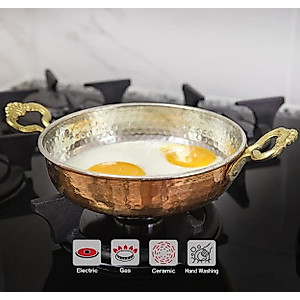 DESTALYA Copper Pan 7.08'' Hammered Handmade Authentic Red Copper Skillet with Metal Handles for Cooking Egg Omelet Frying Pot Stove Top Turkish Sahan 18 cm