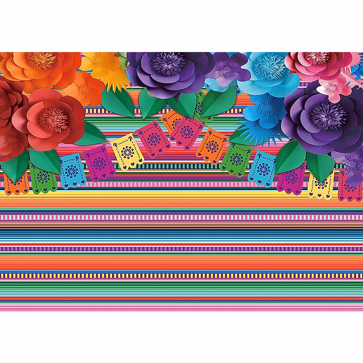 Fabric Mexican Fiesta Color Stripes Paper Flower Photo Background Cinco De Mayo Party Wedding Decor Photography Backdrops Baby Shower Studio Shoot Props