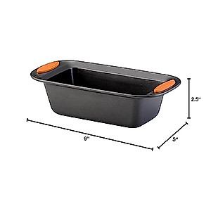 Rachael Ray Yum-o! Bakeware Oven Lovin' Nonstick Loaf Pan, 9-Inch by 5-Inch Steel Pan, Gray with Orange Handles
