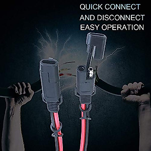 AEISVIK Battery Charging Cables SAE TO SAE 12V-24V Quick Disconnect Extension Cable 2 Pin With Dust Cap DC Connection Cord Plug 12 Feet 16AWG Gauge for Camp Trailer Solar Panels Battrey