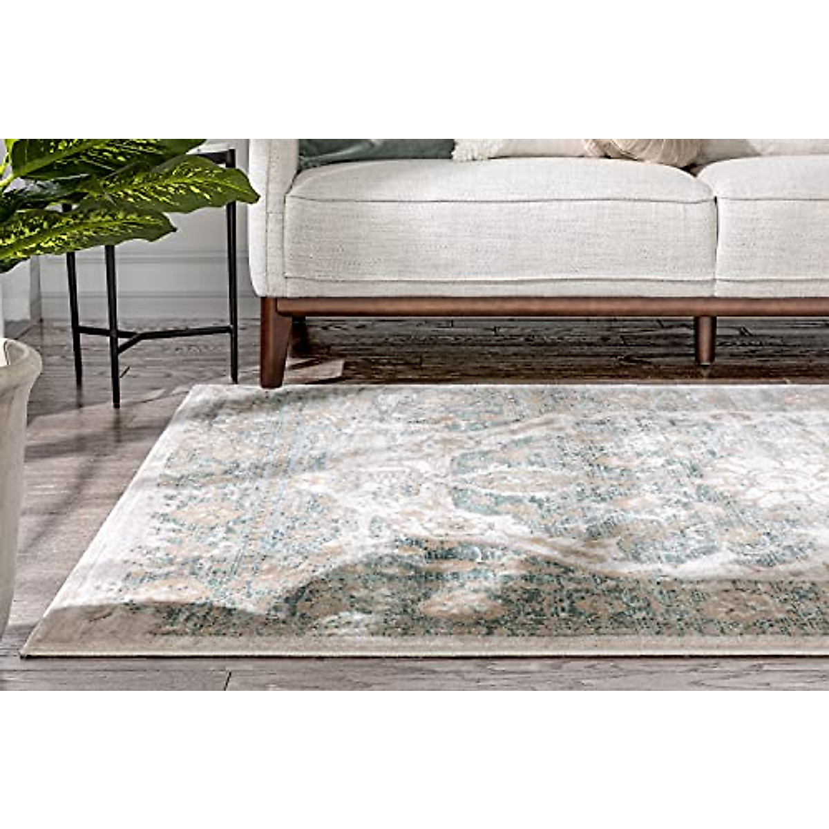 Well Woven Kensington Maxwell Blue Modern Medallion Antique Vintage Distressed Area Rug 3'11" x 5'3"