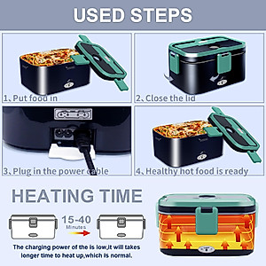 Andvon Electric Lunch Box 60W Food Heater 3-In-1 Portable Food Warmer Lunch Box for Car & Home,1.5L Heated Lunch Boxes for Adults, Lunch Heating Microwave for Truckers,with Carry Bag