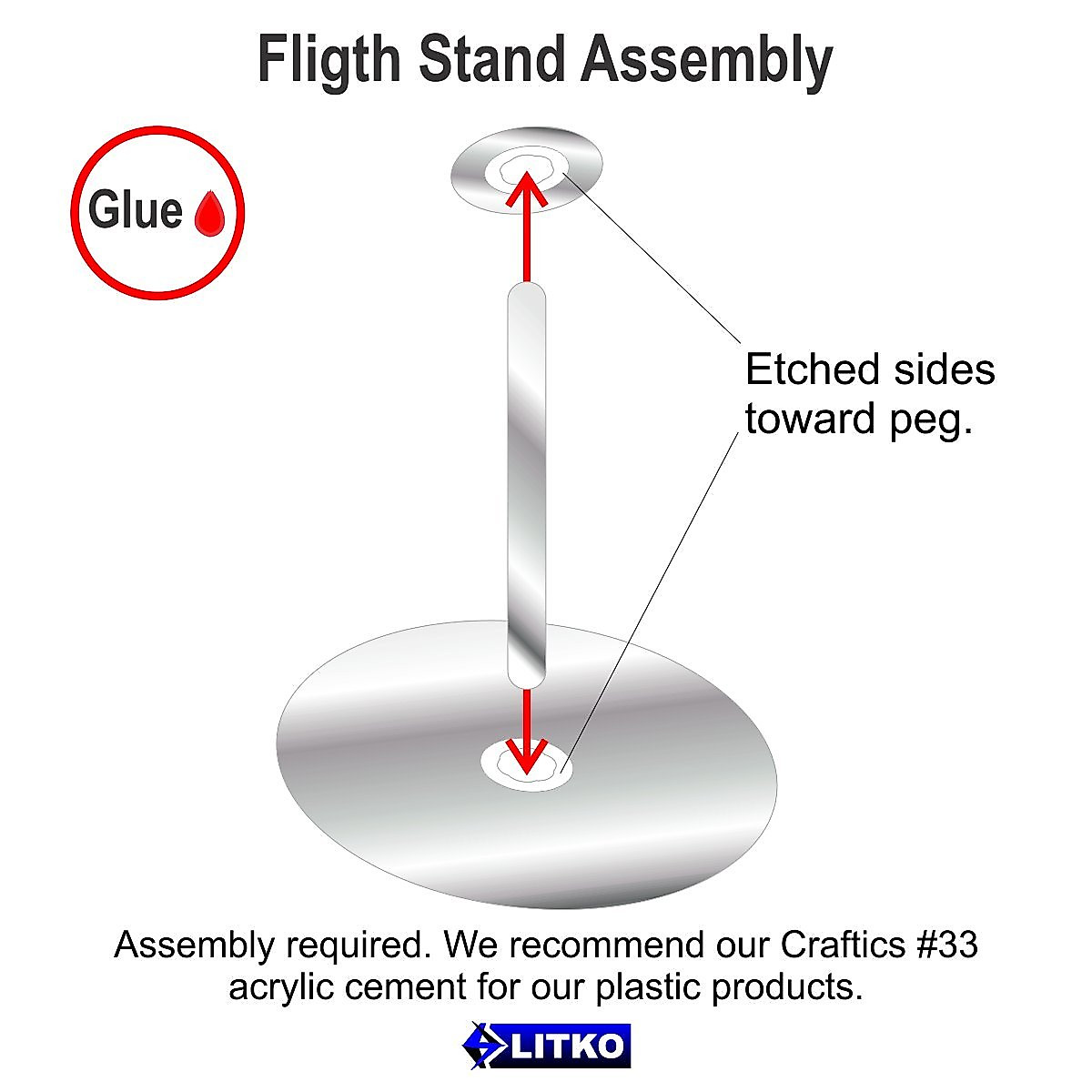 LITKO 27mm Circular Flight Stand Kit | Compatible with Star Wars: Legion | Miniatures | 6mm Clear Acrylic Base with 1.25 inch Peg | 10 Pack