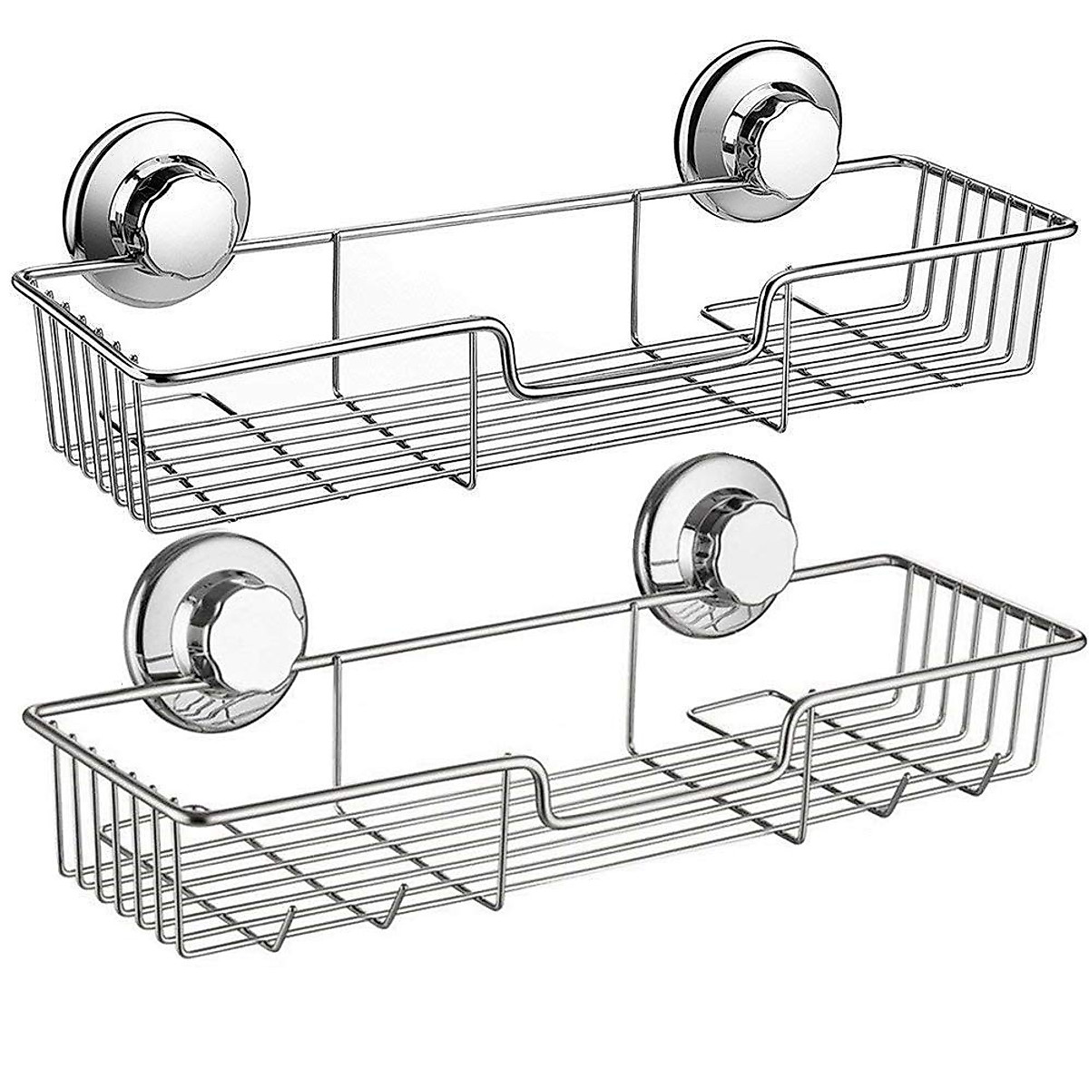 MONOKIT Shower Caddy Suction Cup Basket-Command Bathroom Shower Wall Caddy Organizer Shelf with Hooks Stainless Steel Large Shampoo Shower Holder Shelves for Bath, Drill Free and Never Rust