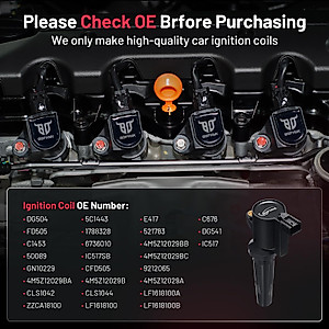 BDFHYK DG504 Ignition Coils Compatible with Escape Focus Transit Connect Mazda Mercury L4 2.0L 2.3L（4 Pack）Replacement for FD505 DG501 DG541 DG507
