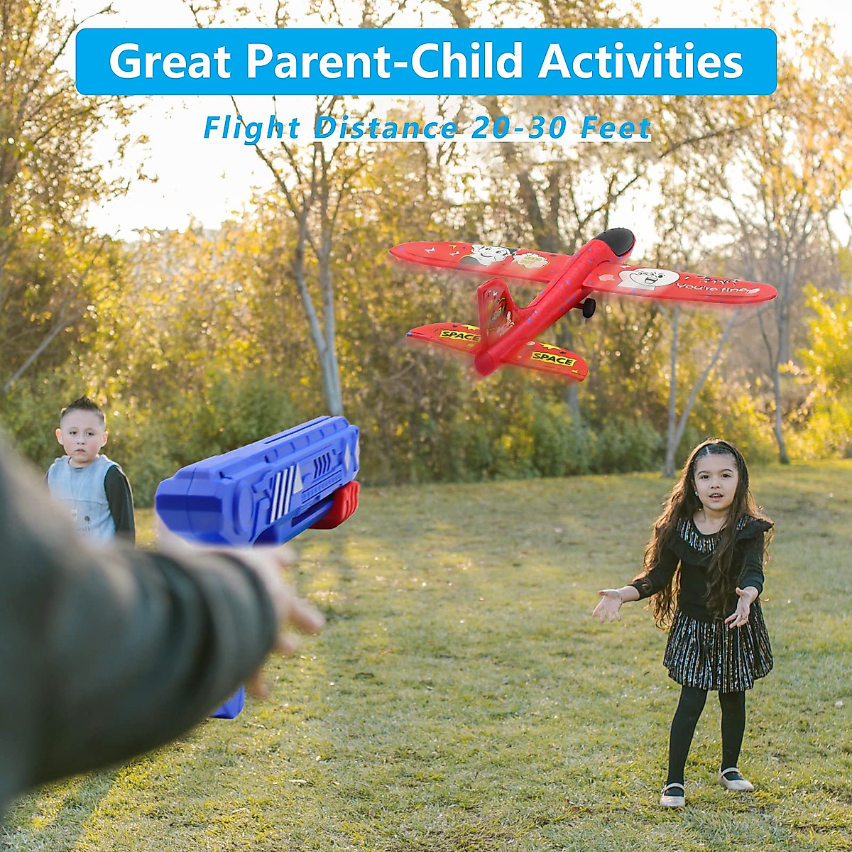 GNAlGNAt 3 Pack Foam Airplane Launcher Toys, Boys Outside Outdoor Flying Toys Birthday Gift for Kids Age 3+ 4 5 6 7 8 9 10 11 12 Year Old Boys Glider Plane Party Supplies with 3 Set of Stickers