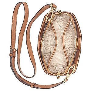 Calvin Klein Lucy Triple Compartment Crossbody, Brown/Khaki/Caramel Embossed